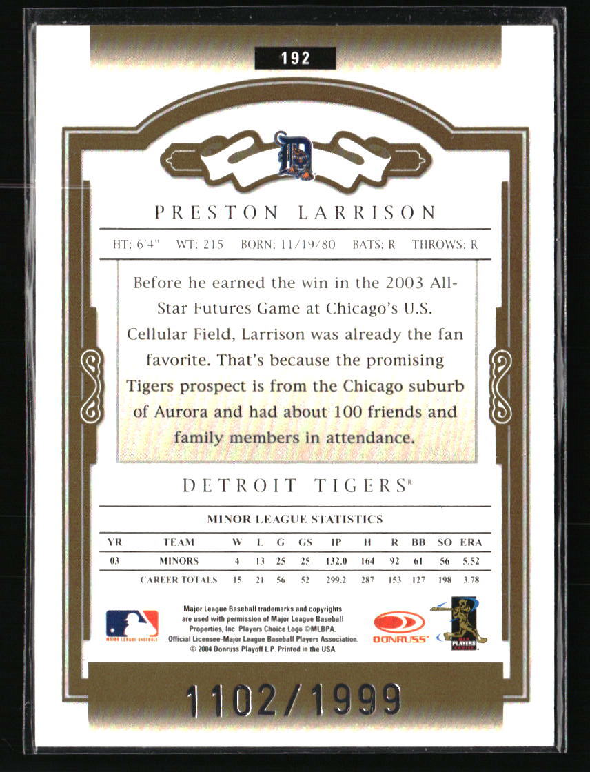 2004 Donruss Classics - Timeless Tributes Red #192 Preston Larrison ...