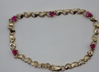 10k Yellow Gold Lab Red Ruby Heart Bracelet. Gift Valentines Day. | eBay