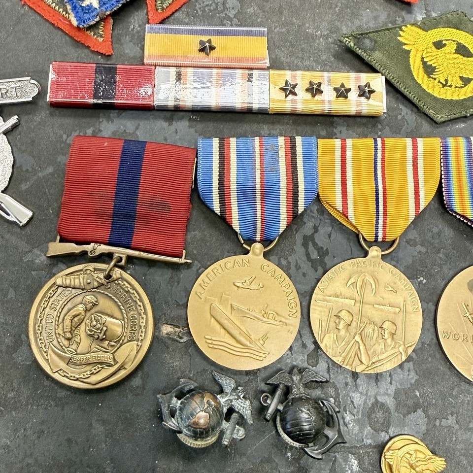 Original WWII USMC Marine Corps Medal Grouping Ega Pins Patches | eBay