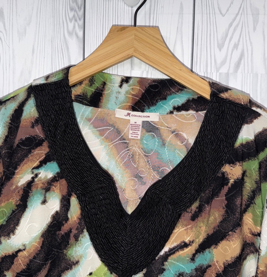 JM Collection top womens size medium long sleeve patterned blouse ...