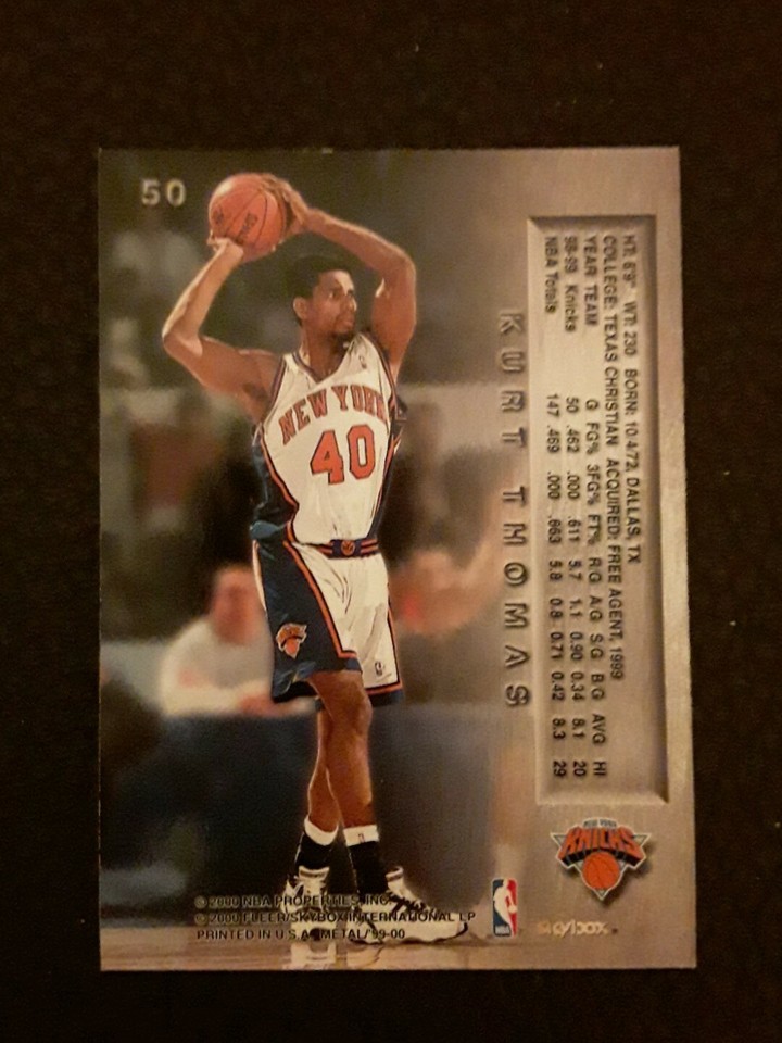 1999-00 Skybox Metal KURT THOMAS basketball card #50. NEW YORK KNICKS ...
