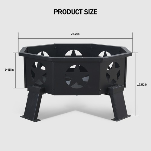 Outdoor Octagonal Bonfire Firepit Heavy Duty Wood Burning Fire Pits for ...