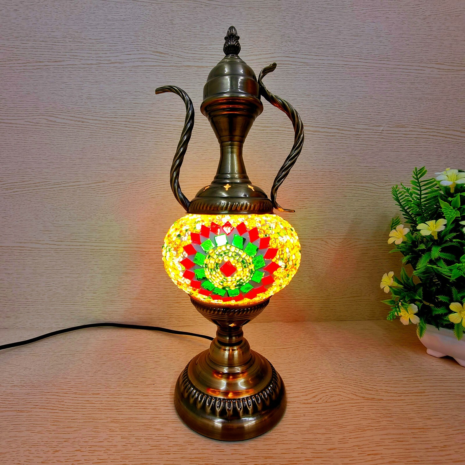 Handmade Turkish Glass Mosaic Lamp with free LED Light - Teapot Design ...