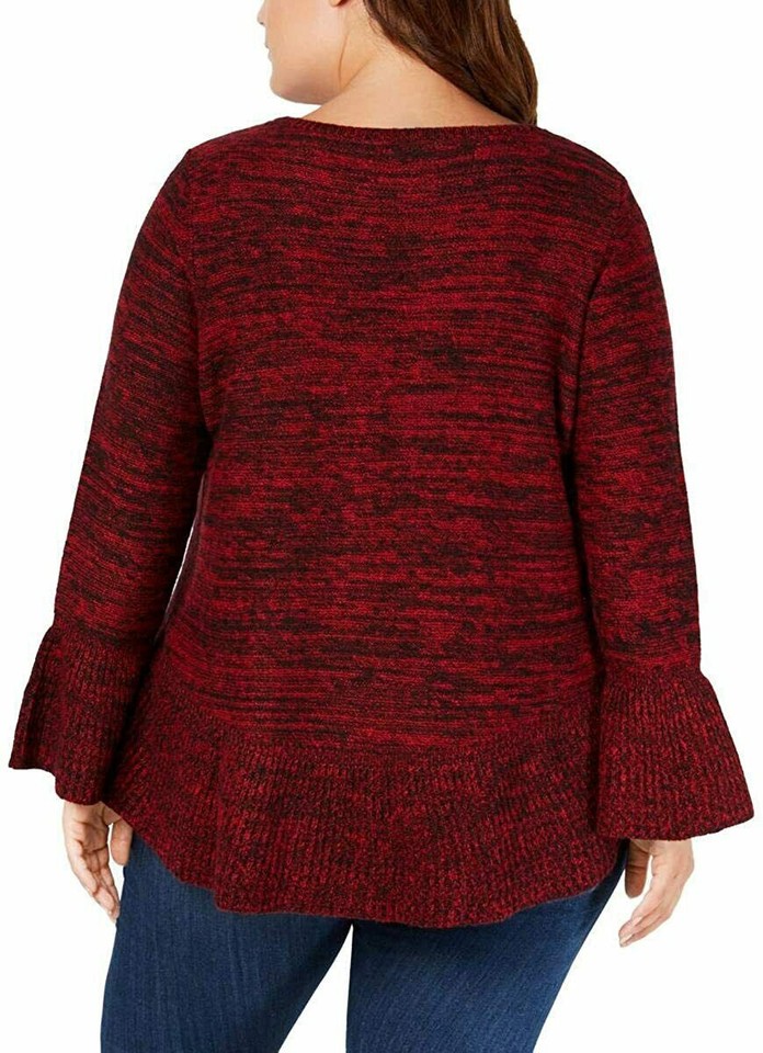 Style&co. Ladies Plus Size Ribbed Trim Ruffled Pullover Sweater Plus ...