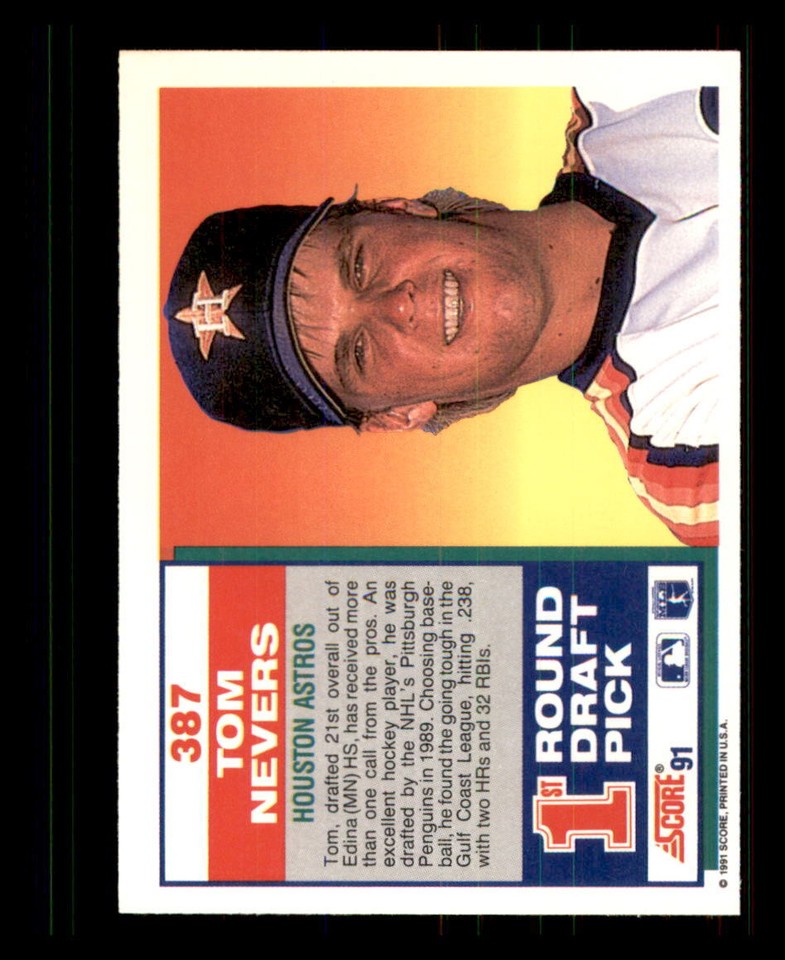 1991 Baseball Score Tom Nevers Houston Astros #387 FRDP RC | eBay