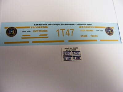 New York State Police 1/24 Decals Fits Motormax Police 4- Door Sedan | eBay