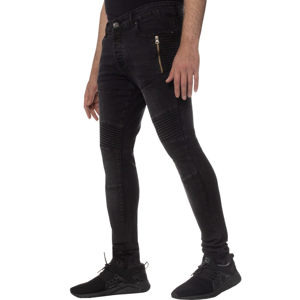 Enzo Mens Biker Jeans Slim Fit Stretch Denim Trouser Ripped Skinny Pant ...