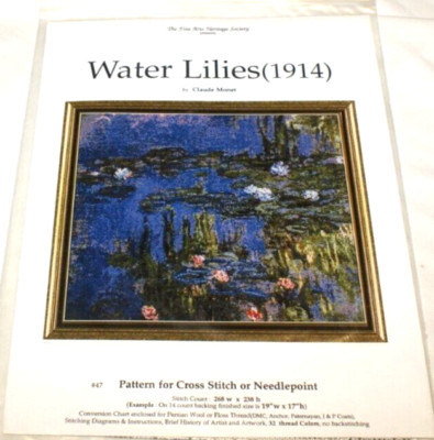 WATER LILLIES Cross Stitch Chart Pattern Claude Monet Fine Arts ...