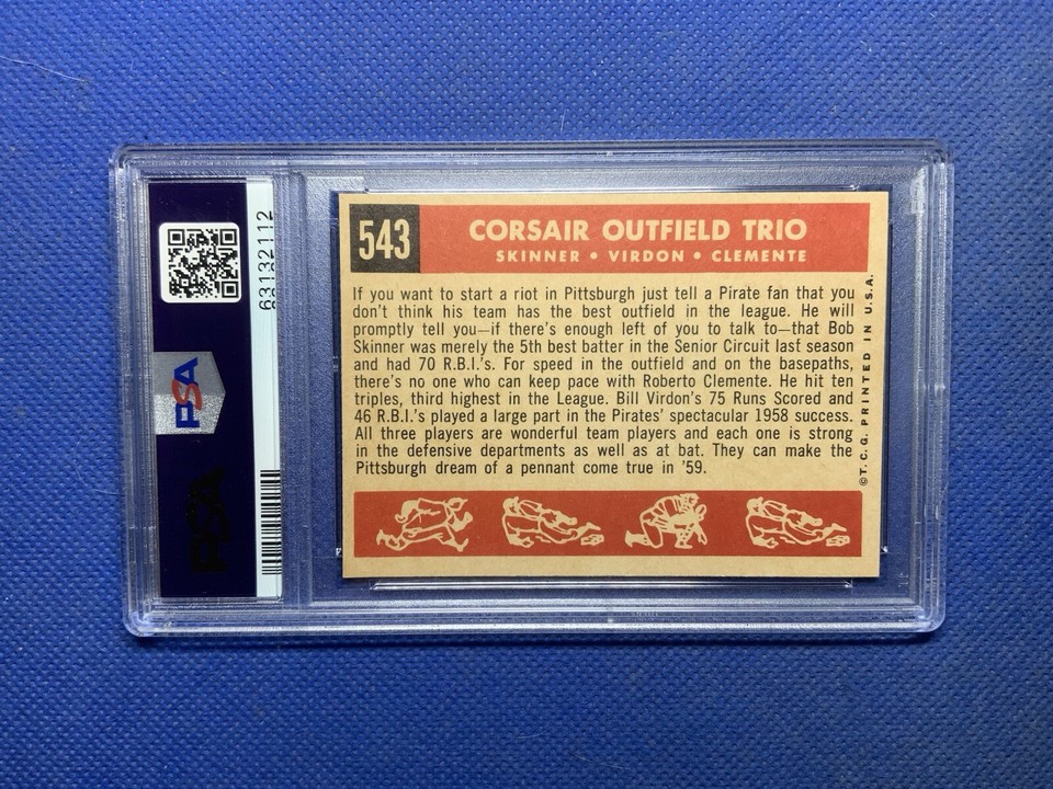 1959 Topps #543 Corsair Outfield Trio Roberto Clemente HOF PSA 8*** Set ...