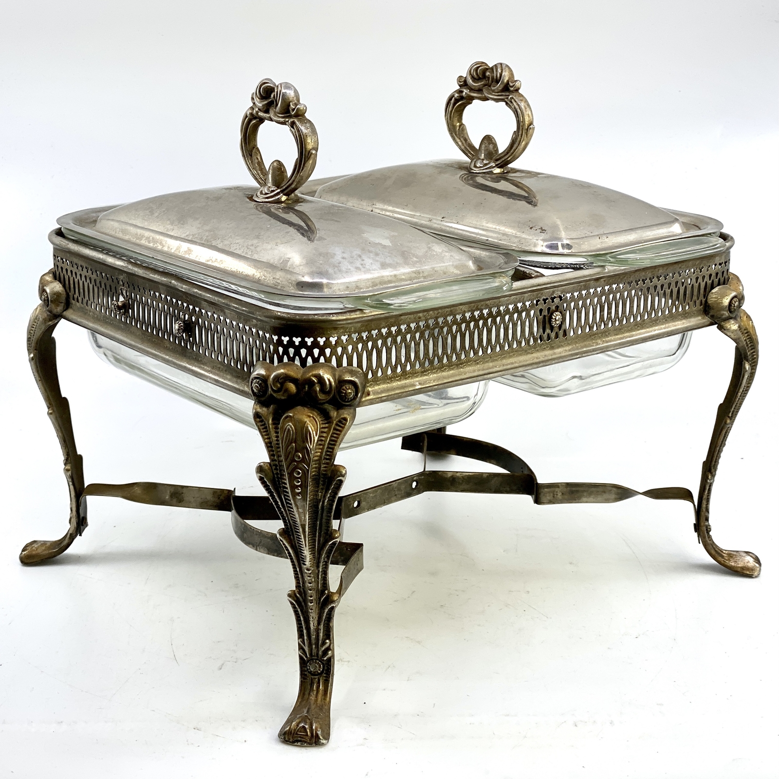 Two PYREX 213-R 1.5 Liter 8.5x4.5x2.5in Loaf Pans in Ornate Chafing ...