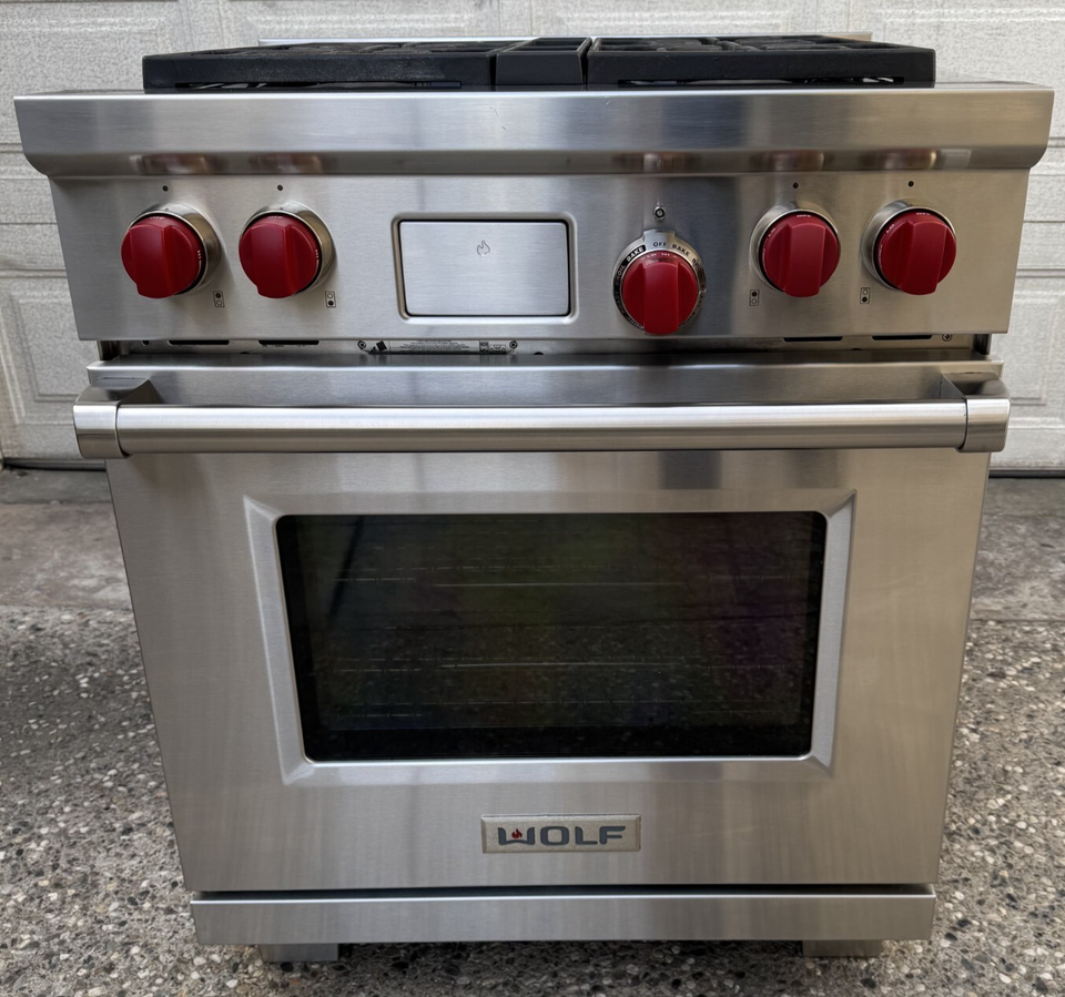 Wolf DF304 - 30" PRO Dual Fuel Range 4 Burners Stainless Red Knobs | eBay