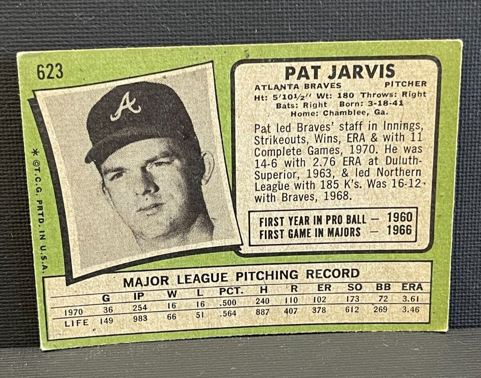 1971 TOPPS # 623 PAT JARVIS BRAVES | eBay