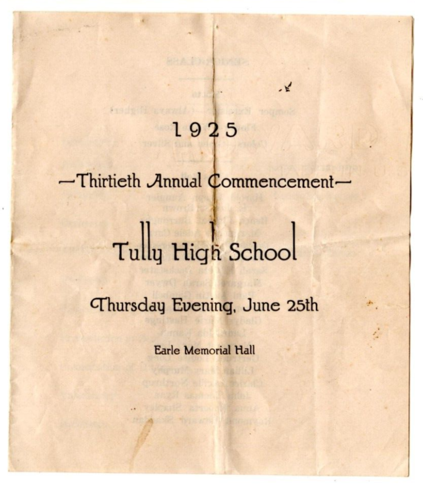 1925 Thirtieth Annual Commencement Program TULLY HIGH SCHOOL Tully, New York | eBay