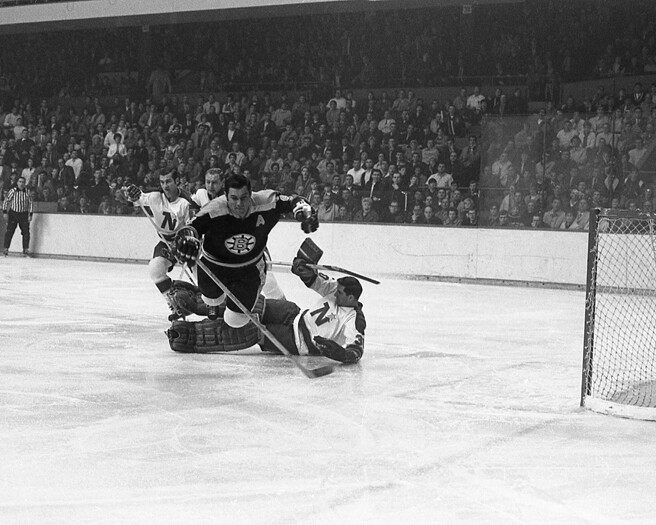 1968 Boston Bruins JOHN BUCYK vs North Stars CESARE MANIAGO Glossy 8x10 ...
