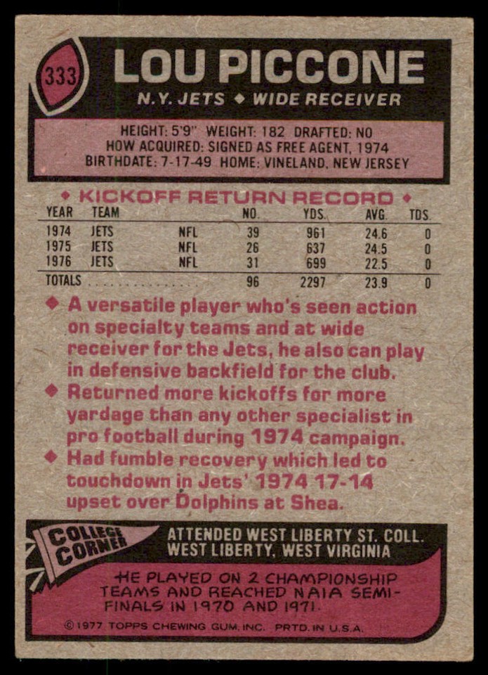 1977 Topps #333 Lou Piccone RC | eBay