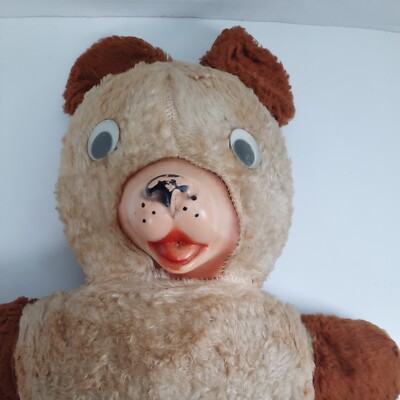 Vintage Teddy Bear Plush Rubber Face Nose 1950s Happy Toy Googly Eyes ...