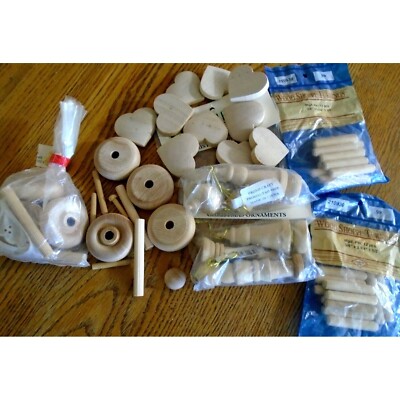 57 pieces Wooden Hobby Craft Undecorated Toy 2" Wheels Hearts Christmas ...