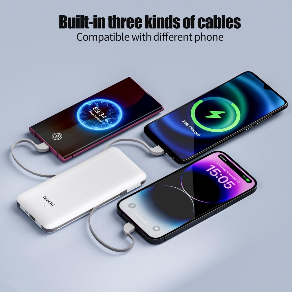 Portable Power Bank, Ultra Slim 10000mAh Portable Charger, USB C ...