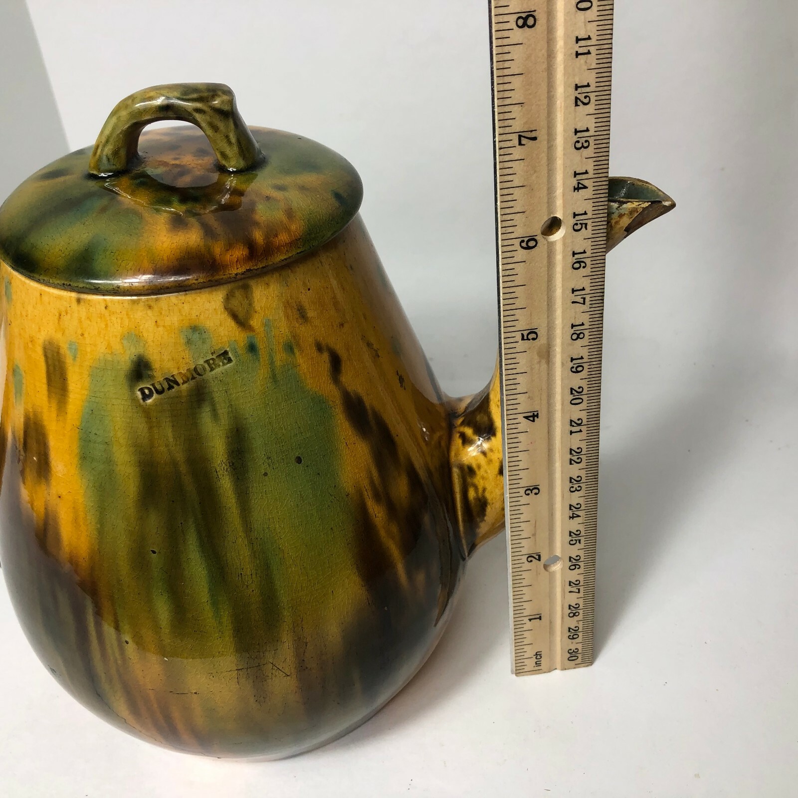 Antique Dunmore Pottery Teapot Yellow Brown Green Mottled Glaze ...