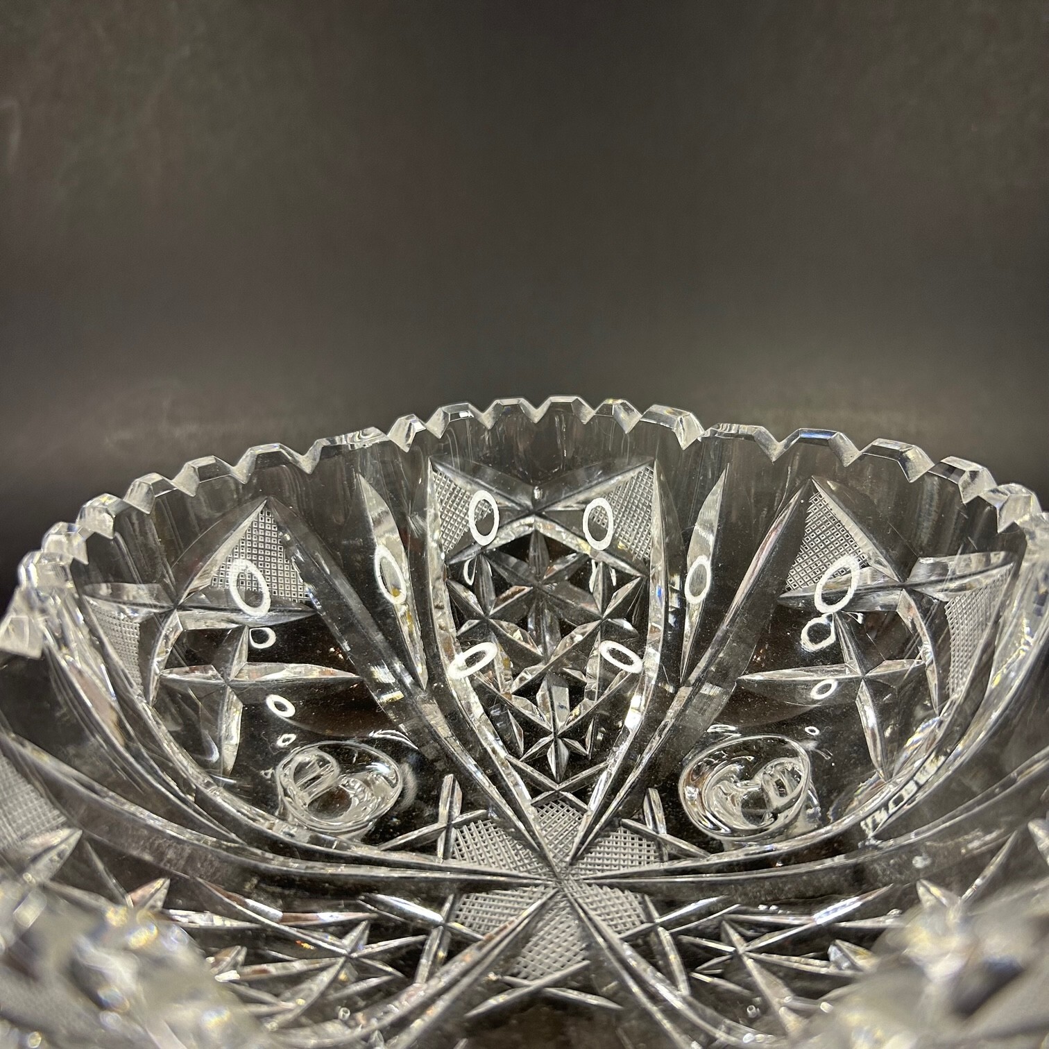 European Cut Crystal Nut Dish with Scalloped Toothed Edge 3 Applied ...