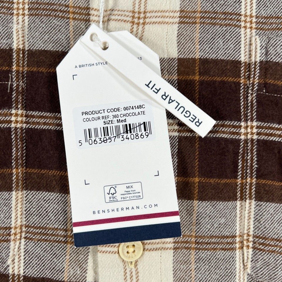 Ben Sherman Shirt Mens Medium Brown Plaid Flannel Long Sleeve Button ...