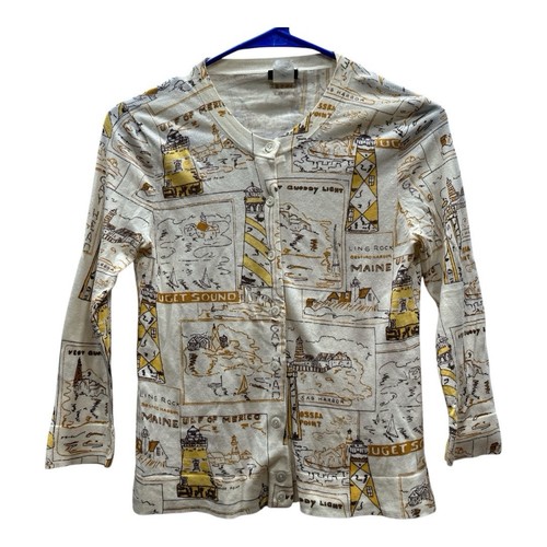VTG J Crew Lighthouse Postcard Print Cardigan Sweater Extra Small EUC ...
