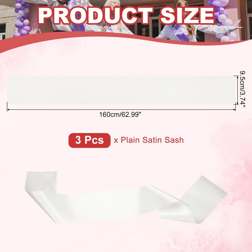 Satin Sash, Blank Sash Pageant Ribbon for Party Wedding 3 Pack & White ...