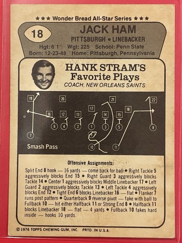 1976 Wonder Bread All-Star Series Jack Ham #18 Vintage Football ...