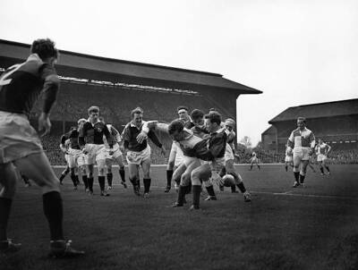 Bryn Meredith Of England And Wales Is Pulled Off The Ball 1959 OLD ...