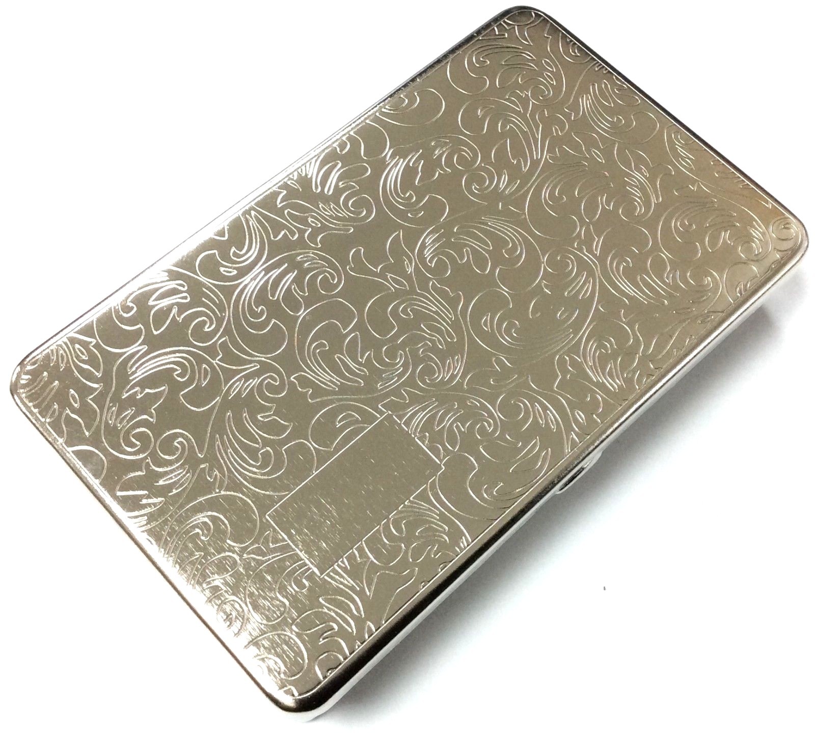 CIGARETTE CASE METAL CHROME ROLL UPS STORAGE TIN EMBOSSED NEW MANY ...