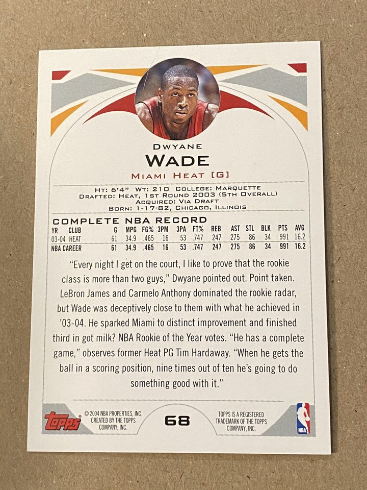 Dwayne Wade, 2004-05 Topps, Card # 68, 2nd year card, Great investment ...