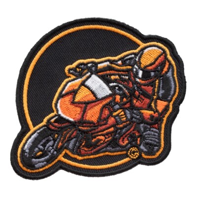 Orange Motorcycle Rider Embroidered Patch, Biker Patches | eBay