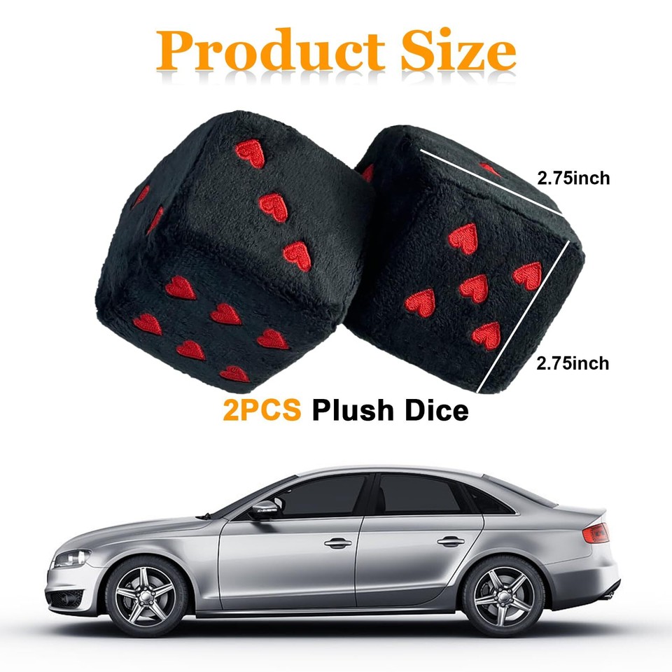 Pair Fuzzy Plush Dice for Car Mirror 3'' Retro Square Dice with Heart ...