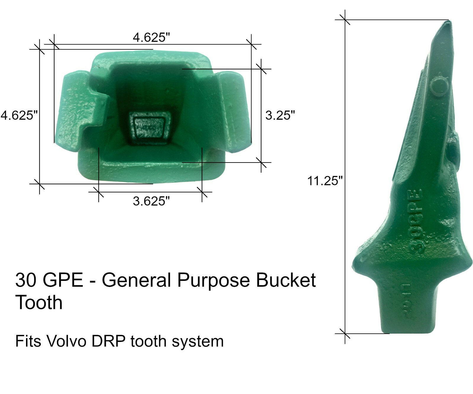 5 - Excavator, Loader Bucket Teeth w/ Pins, 30GPE, Fits Volvo DRP Tooth ...