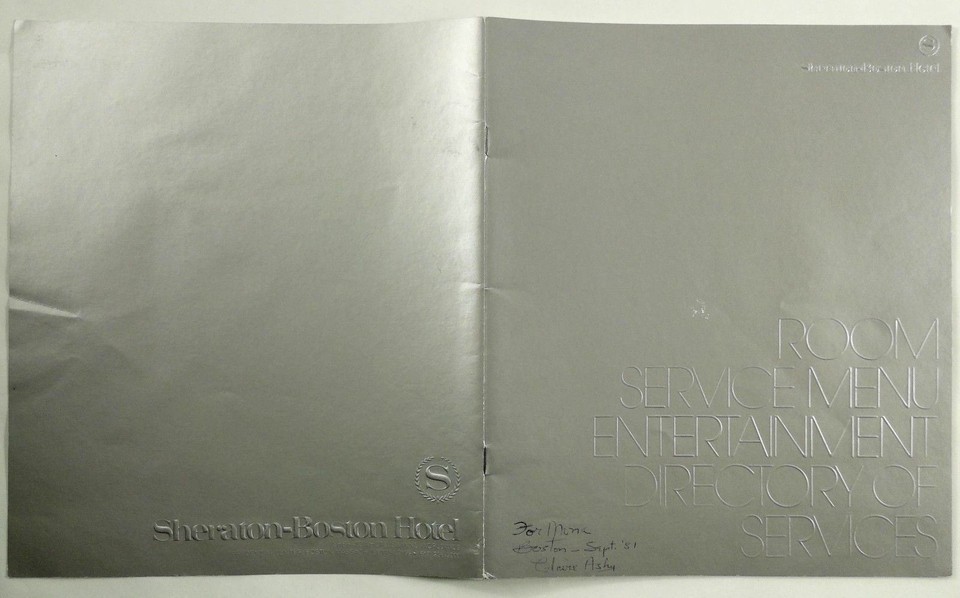 1981 Vintage Room Service & Wine Photo Menu SHERATON BOSTON HOTEL ...