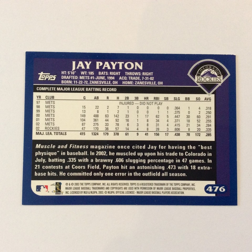 2003 Topps #476 Jay Payton Colorado Rockies | eBay