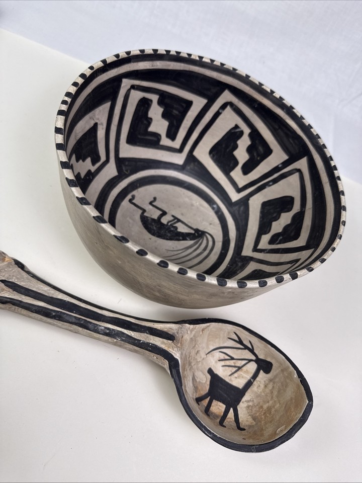 Rare Vintage Anasazi “Ancient Ones” Style Flaming Desert Bowl & Spoon ...