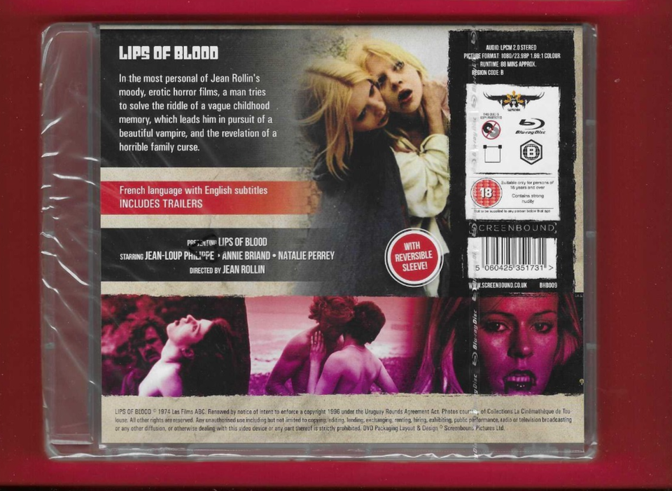 LIPS OF BLOOD - UK BLU RAY - JEAN ROLLIN - SCREENBOUND EURO HORROR ...