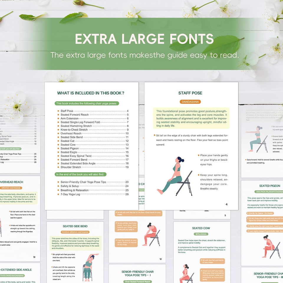 Chair Yoga for Seniors Over 60 Book & Chart – 30-Day Challenge, Gentle ...