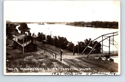 RPPC Real Photo Postcard Montana Forsyth Railroad Depot Bridge Wesley ...