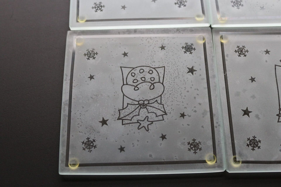 Set of 4 Frosted Glass Christmas Scene Coasters square Xmas Tiles ...
