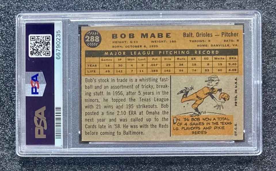 1960 Topps Bob Mabe #288 Baseball Card Baltimore Orioles PSA 6 EX-MT | eBay