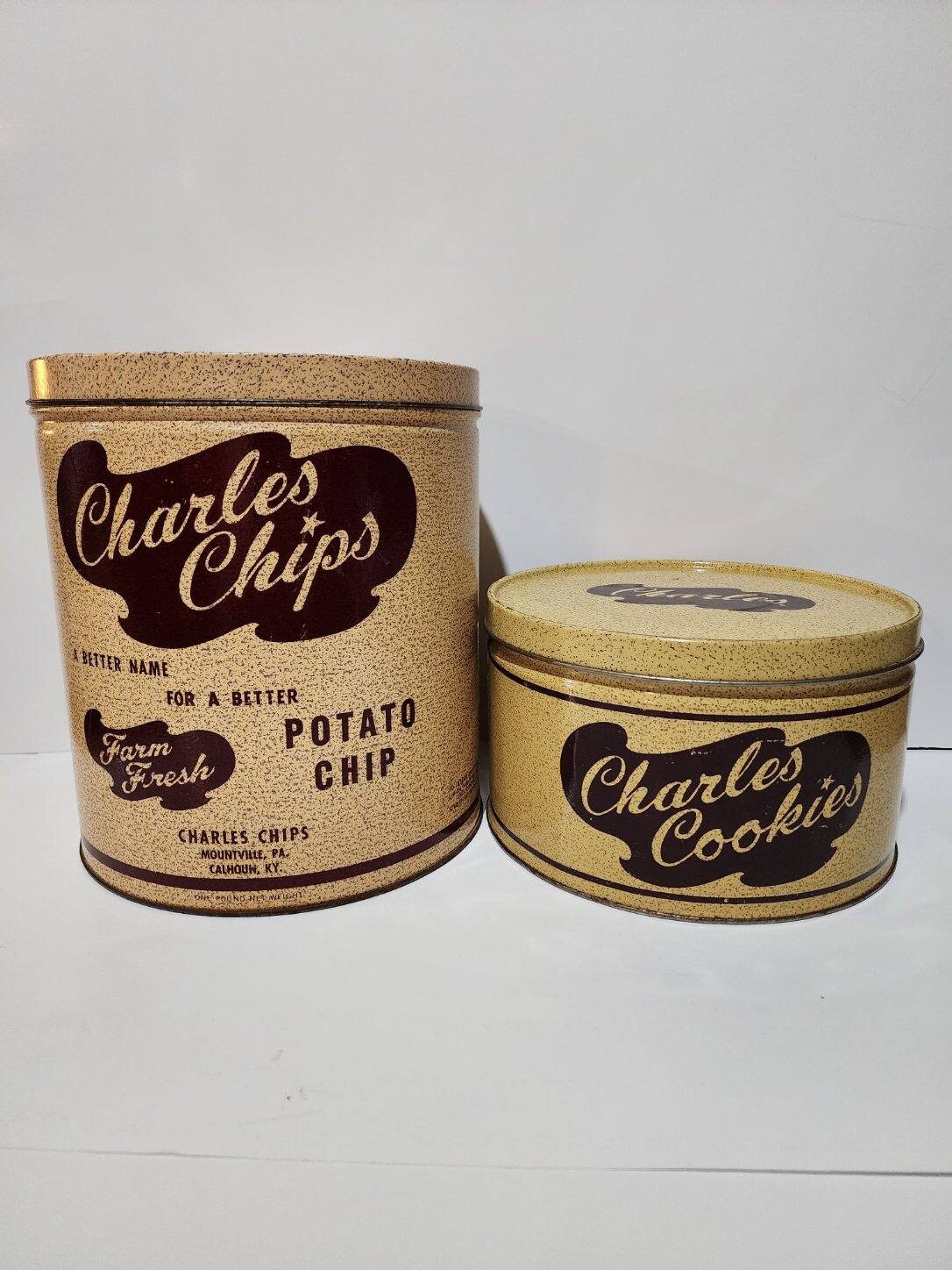 2 Vintage Charles Chips/ Cookies Empty Tin Can Canisters | eBay