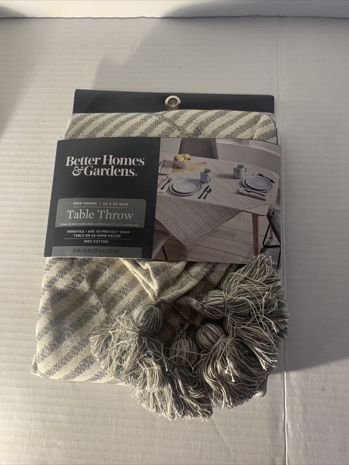 Better Homes And Gardens Throw 50 X 50 Grid Fringe Grey And White | eBay