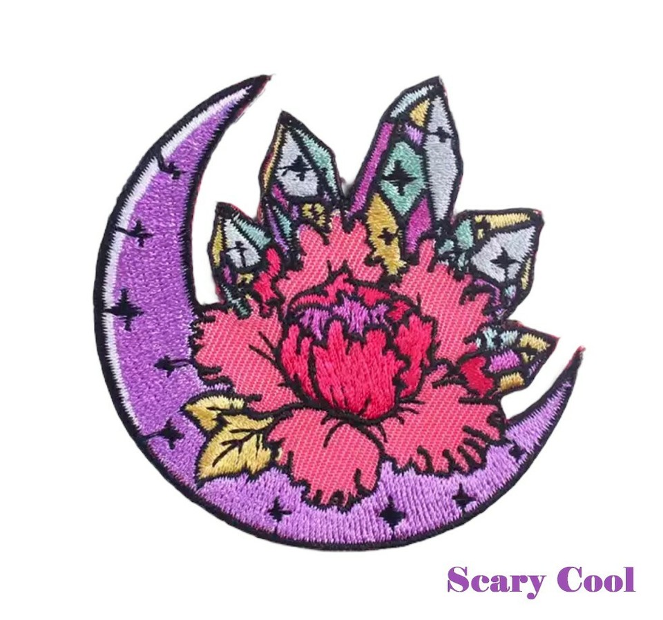 New Moon Crystals Flowers Embroidered Emo Gothic Biker Iron On Patch | eBay