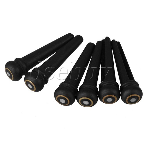 6pcs Ebony Bridge Pins Black With Pearl Dot Brass Circle For Acoustic ...