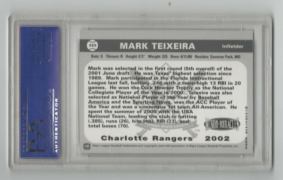 2002 Grandstand Charlotte Rangers * Rookie Card * Mark Teixeira * #23 ...