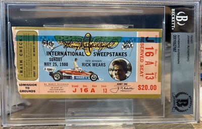 Johnny Rutherford Signed 1980 Indy 500 Ticket Stub Race winner Beckett ...