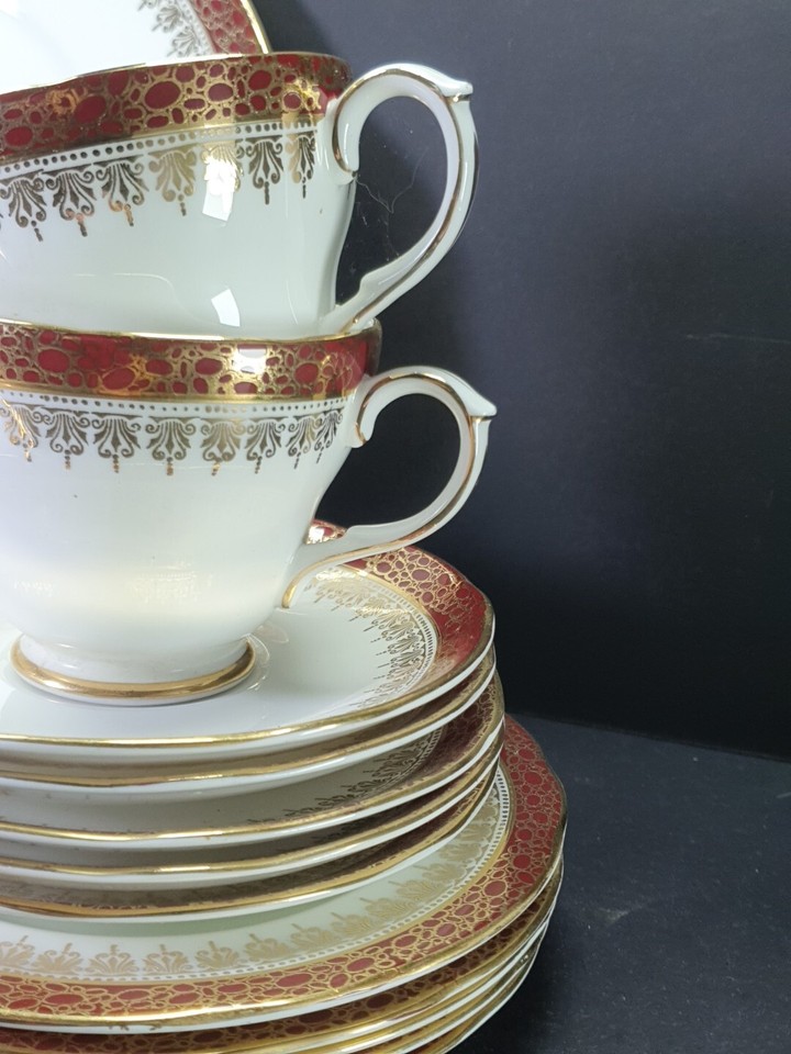 Lovely Burgundy Duchess Bone China Part Tea Set Cups Saucers Winchester ...