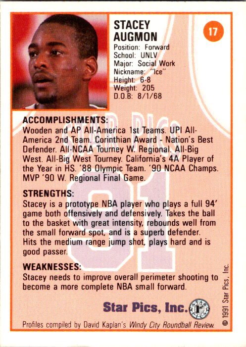 1991 Star Pics #17 Stacey Augmon NearMint/MInt | eBay
